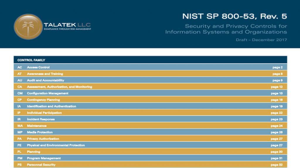 NIST 800 53 REFERENCE GUIDE draft TalaTek LLC